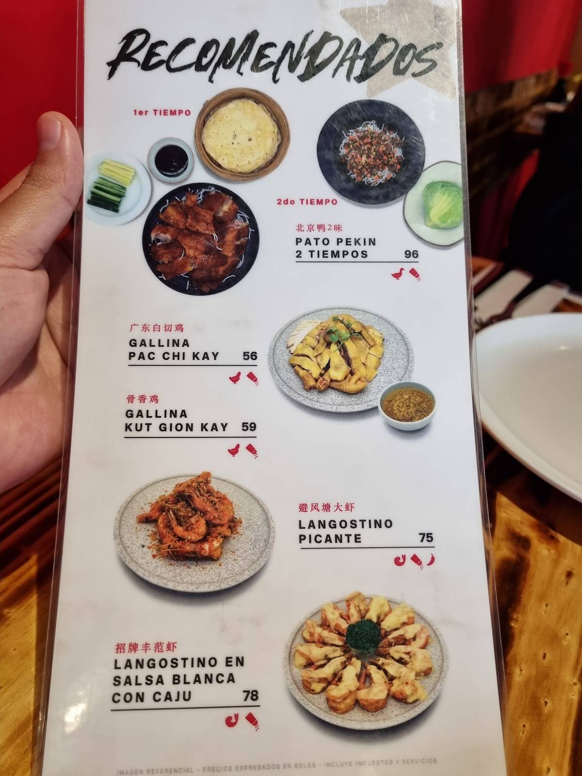 Carta del restaurante Master Kong Primavera, Lima, Av. Primavera 311