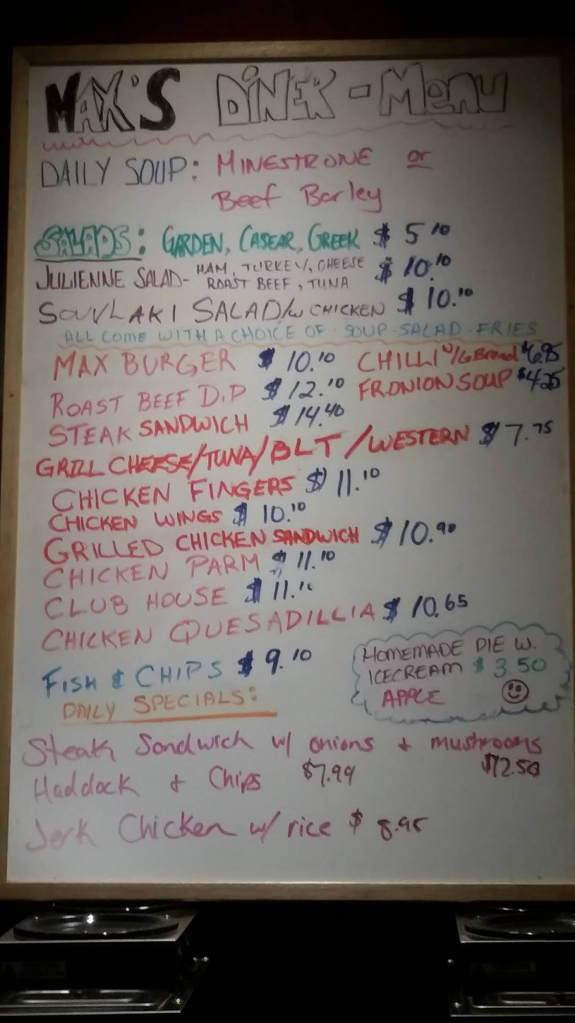 Menu at Max's Diner restaurant, Mississauga, 975 Mid-Way Blvd