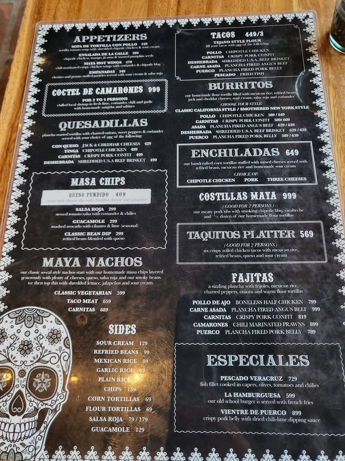 Menu at Maya Mexican Restaurant, Cebu City, Crossroads Mall