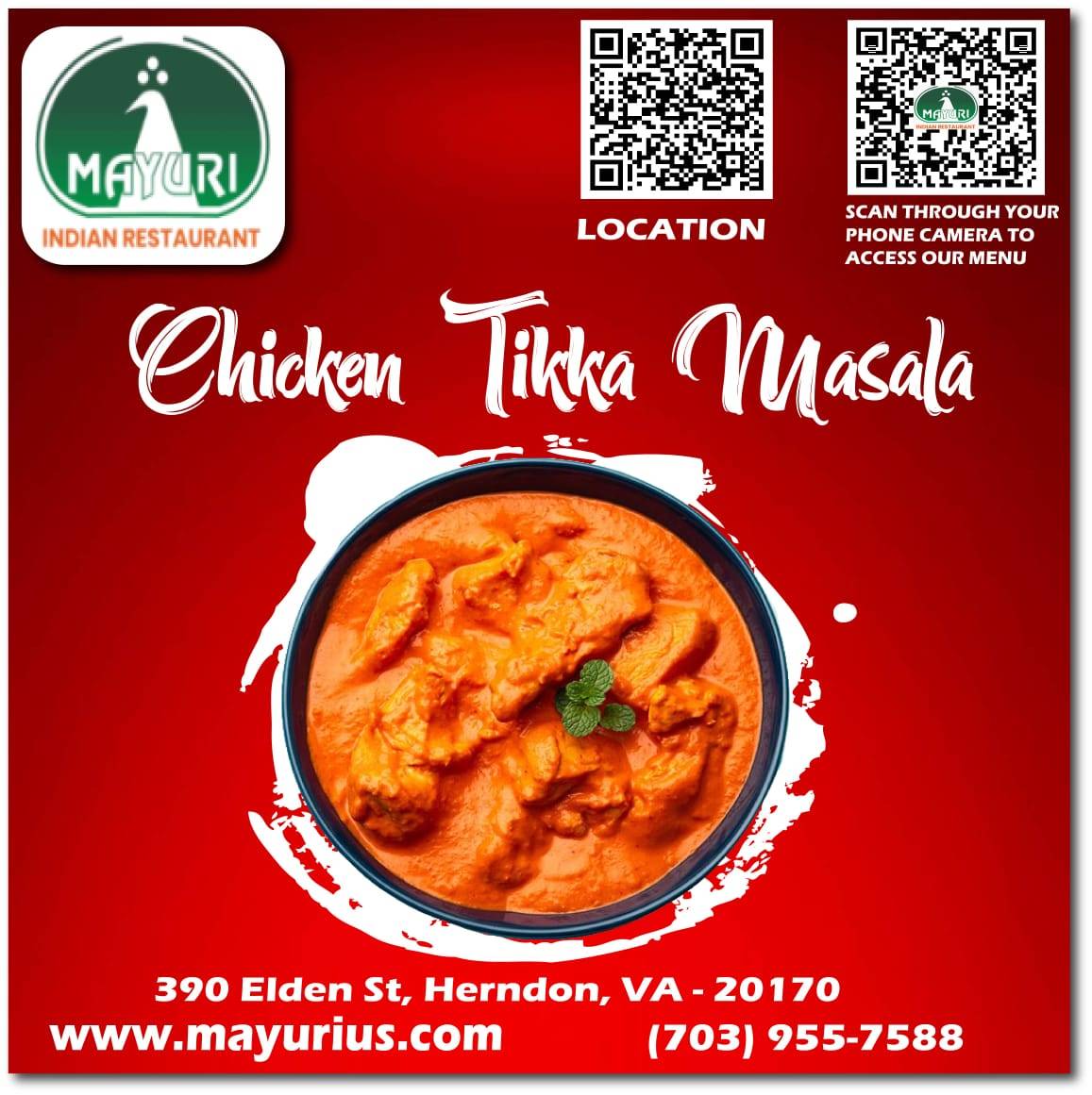 Menu at Mayuri Indian Restaurant, Herndon, 390 Elden St