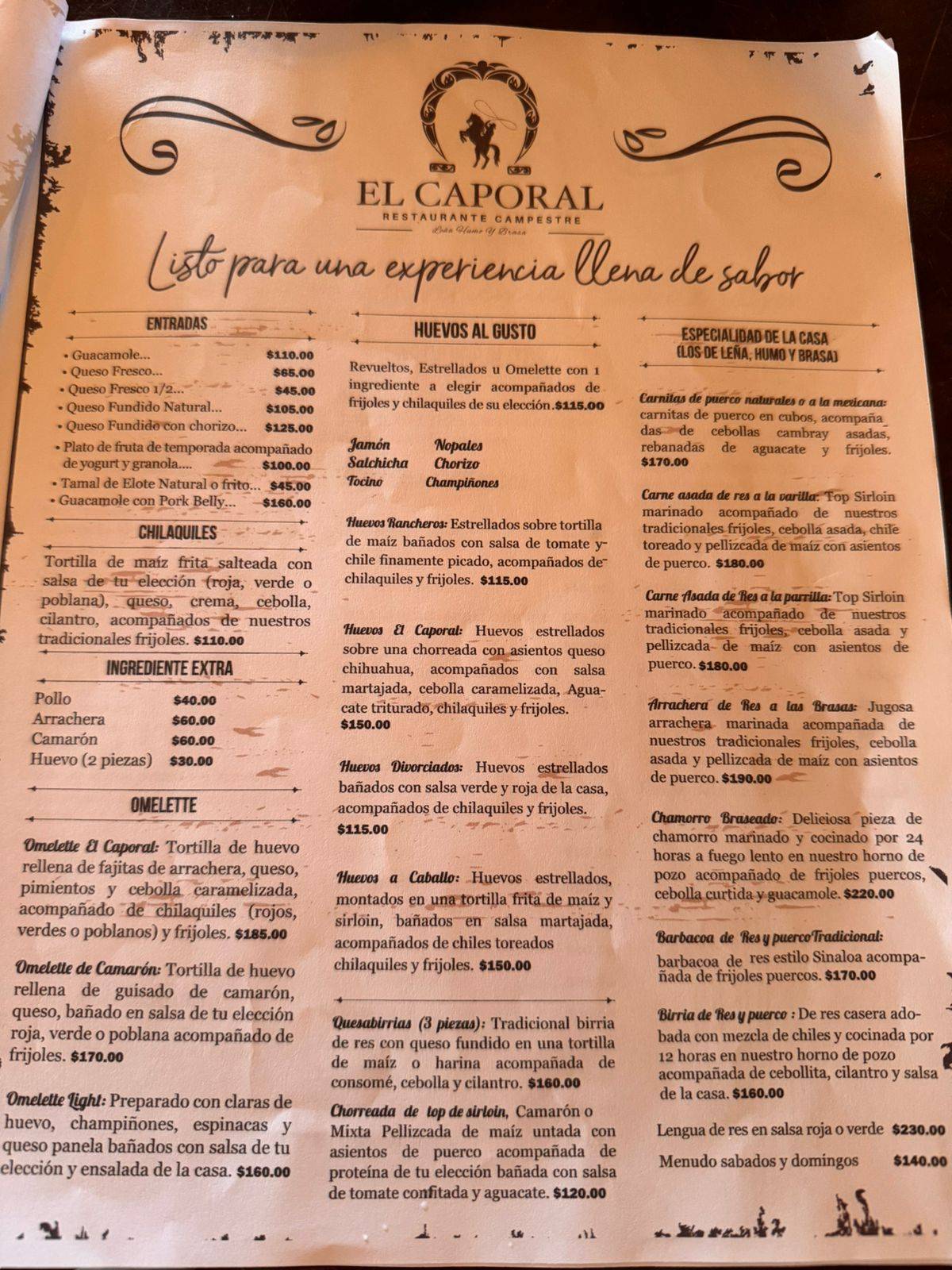 Menu at El Caporal Restaurante Campestre, Mazatlán