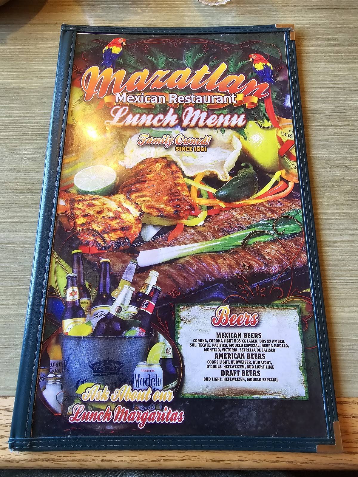 Menu at Mazatlan Mexican Restaurant, Pendleton