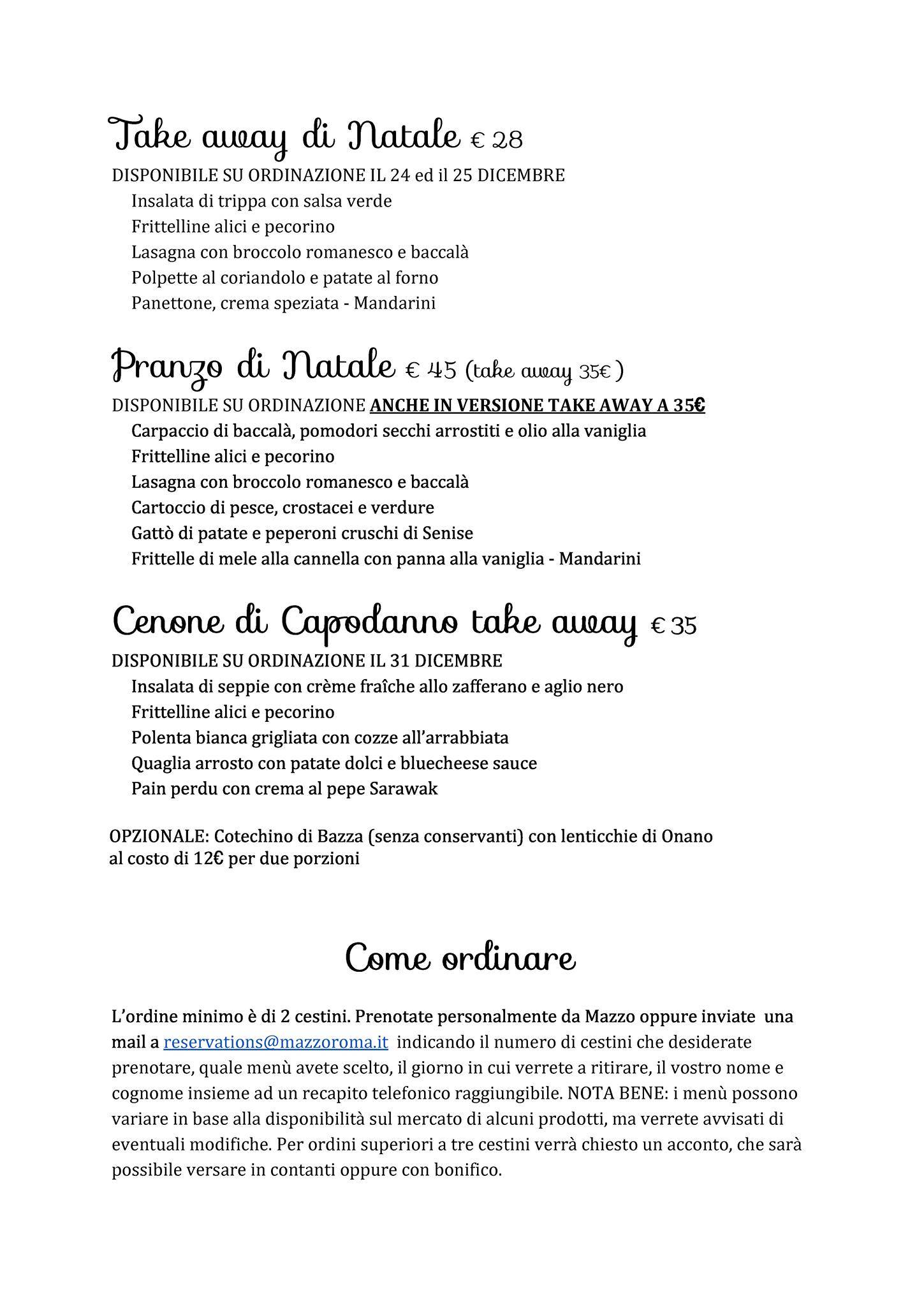 Menu da Mazzo ristorante, Roma, Via delle Rose 54