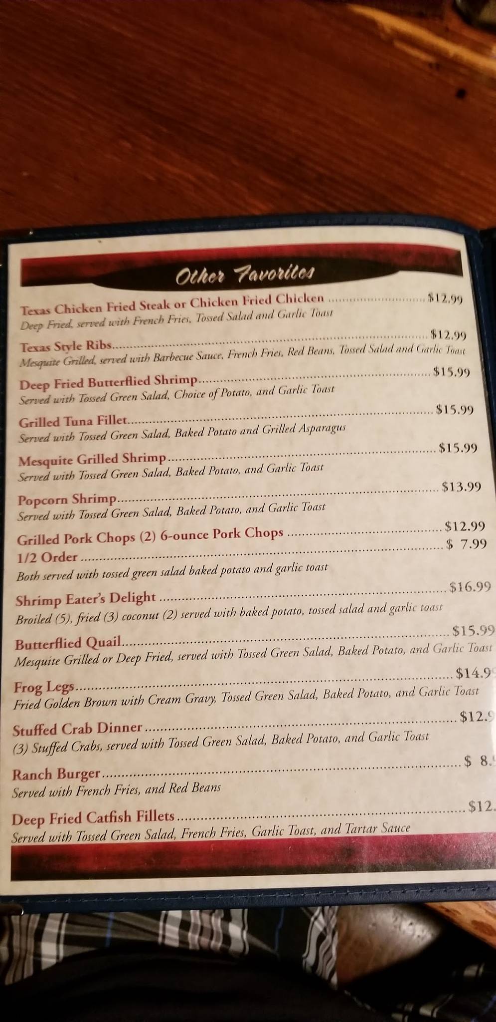 Menu at McBrides Land & Cattle Co steakhouse, Wichita Falls