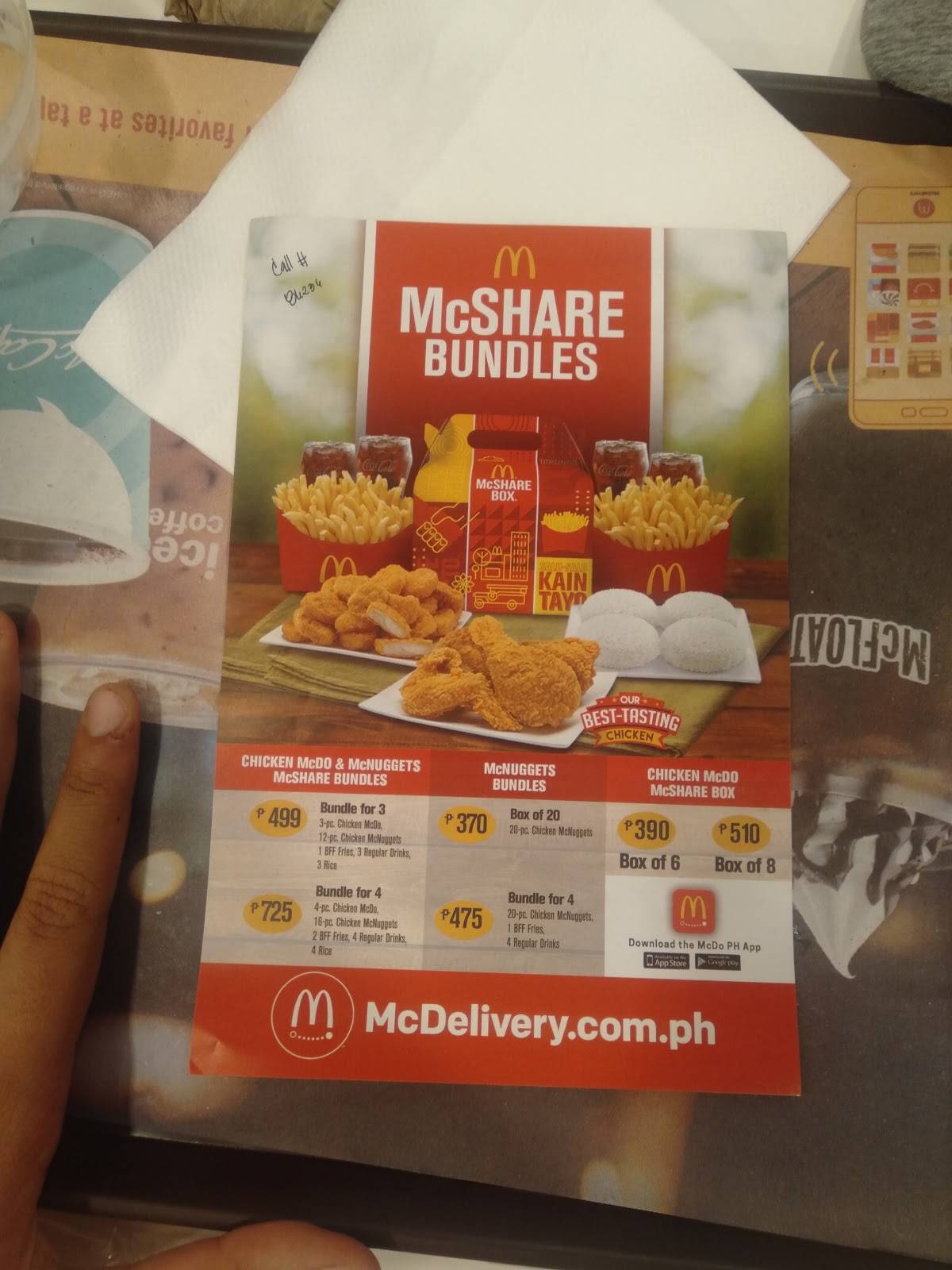 Carta del restaurante McDonald's Digos, Digos, Brgy