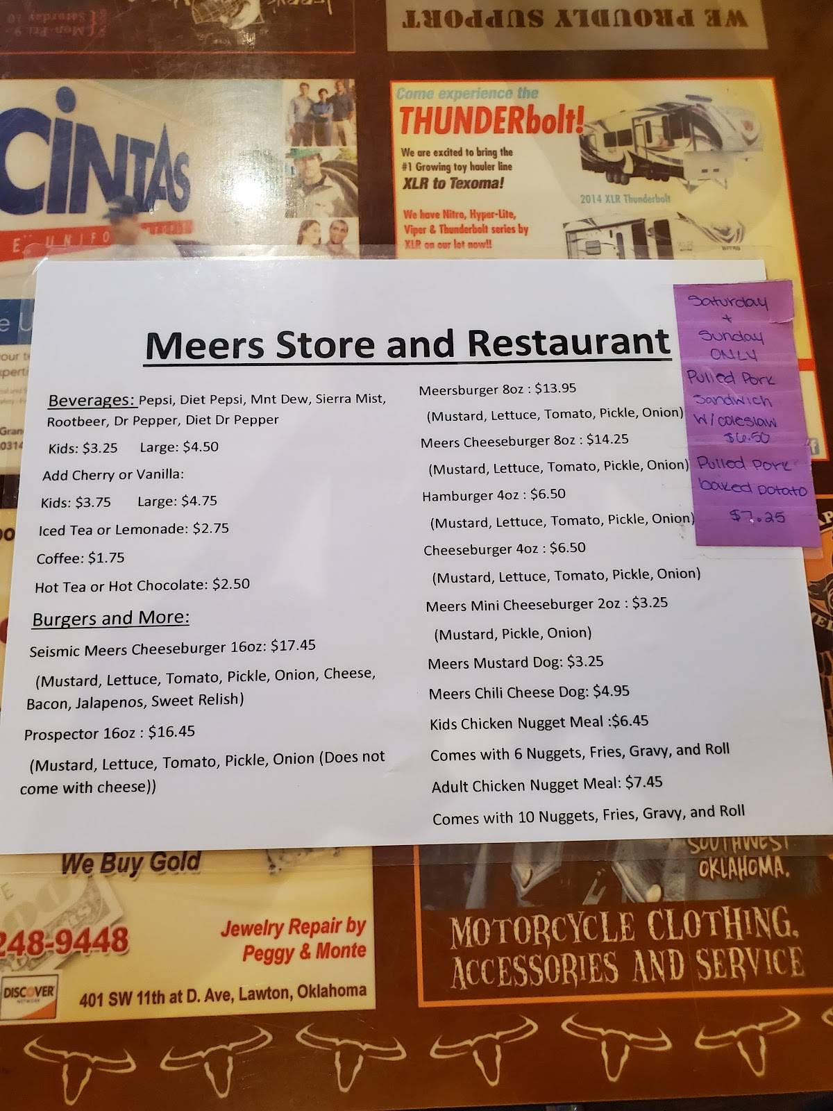 Menu at Meers Store and Restaurant, Meers