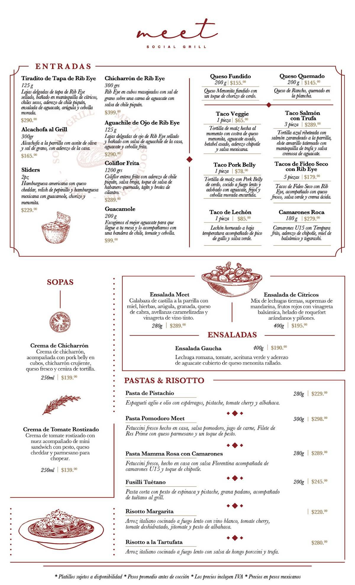 Carta de Meet Restaurante, Guadalajara