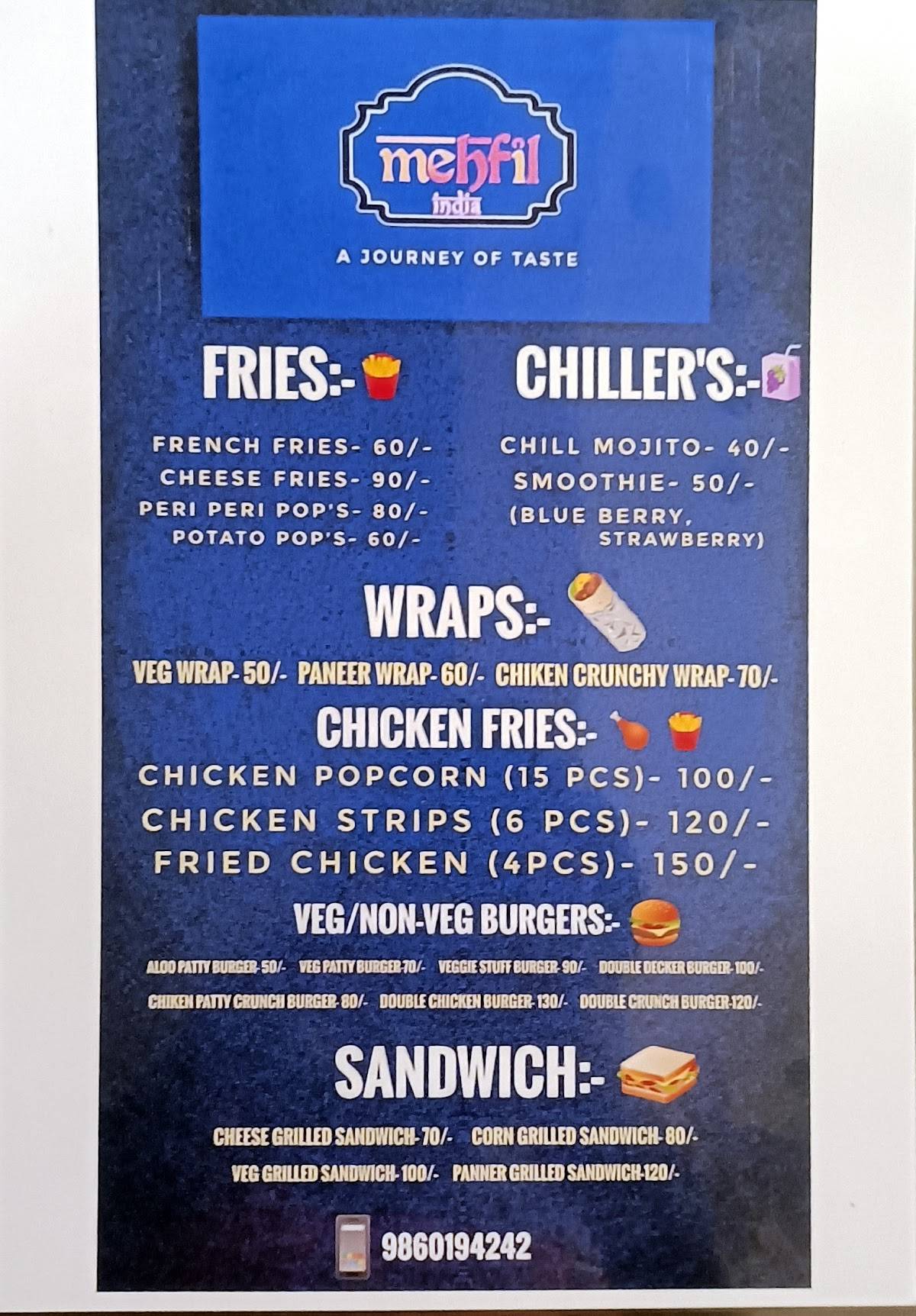Menu at Mehfil India, Pune