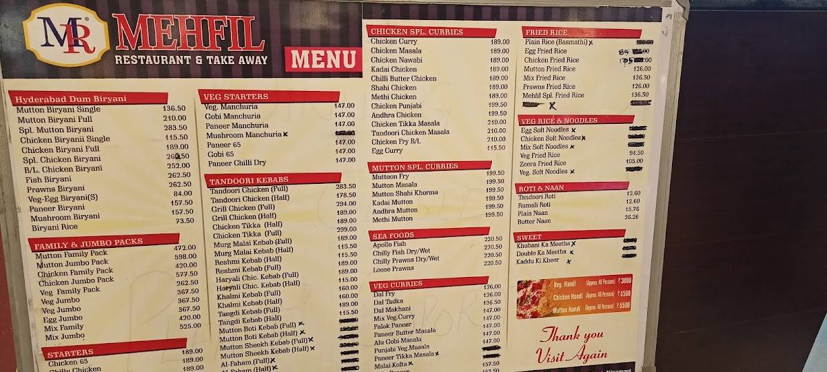 Menu at Mehfil Restaurant, Hyderabad, Nizampet X road