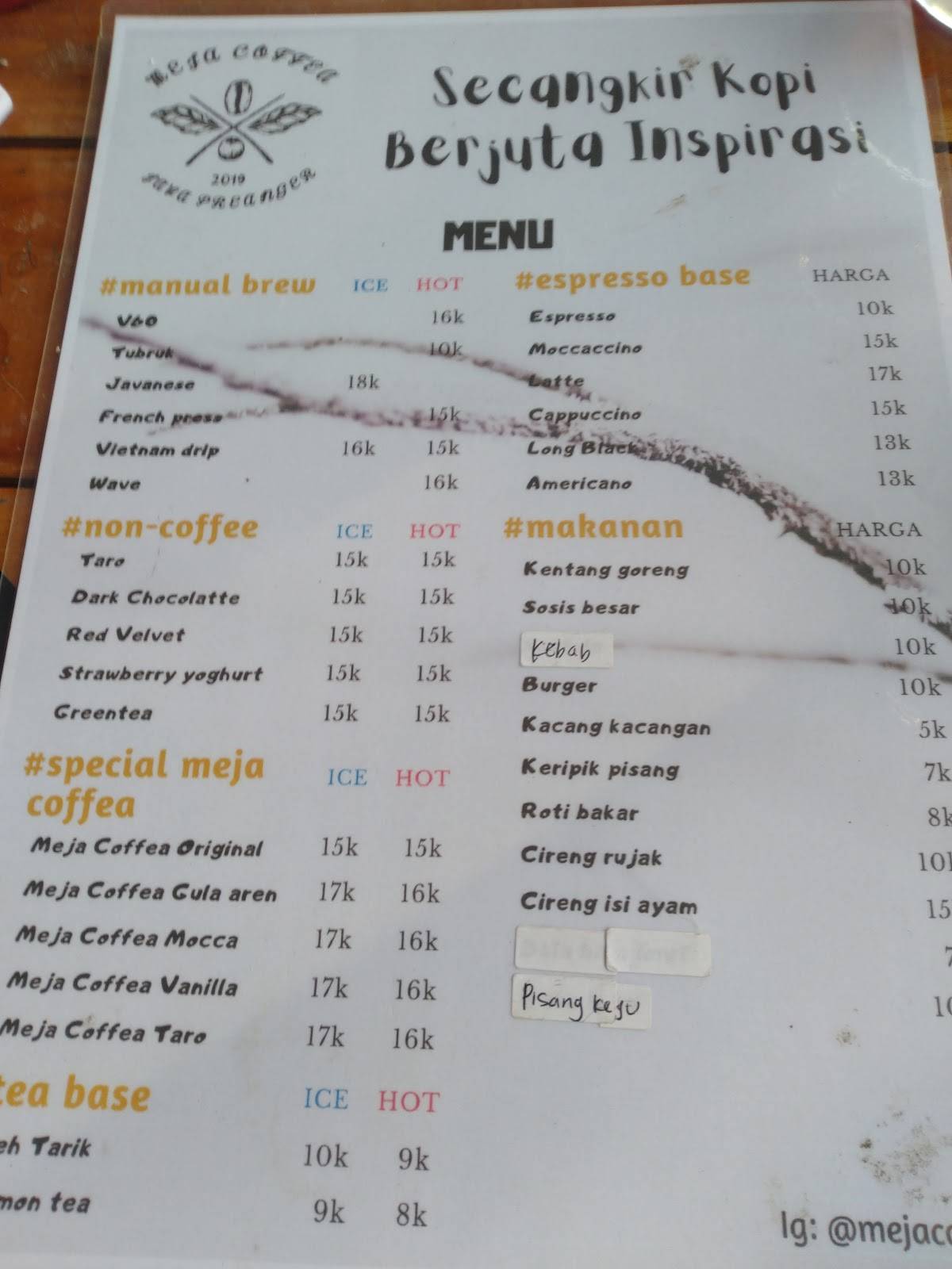 Menu at Meja Coffea cafe, Bandung