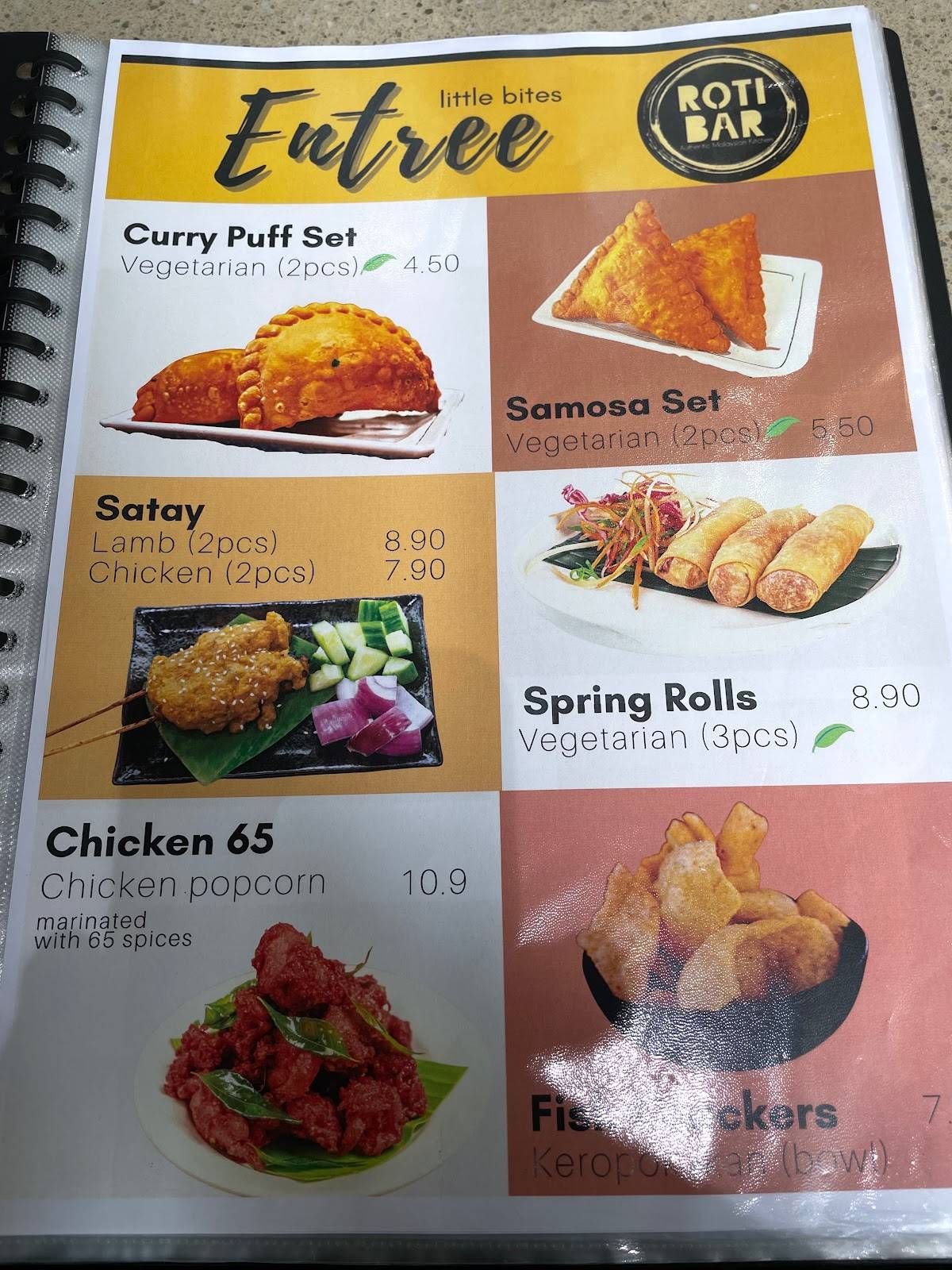 Menu at ROTI BAR, Melbourne, 416-418 Little Collins St