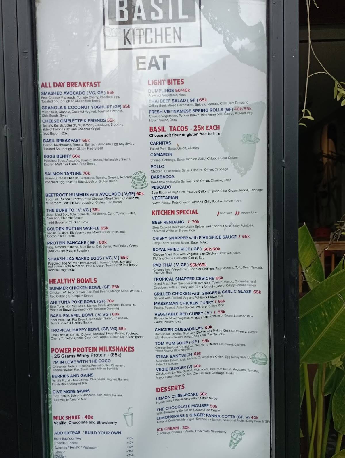 Menu at Miss Ginger restaurant, Mengwi