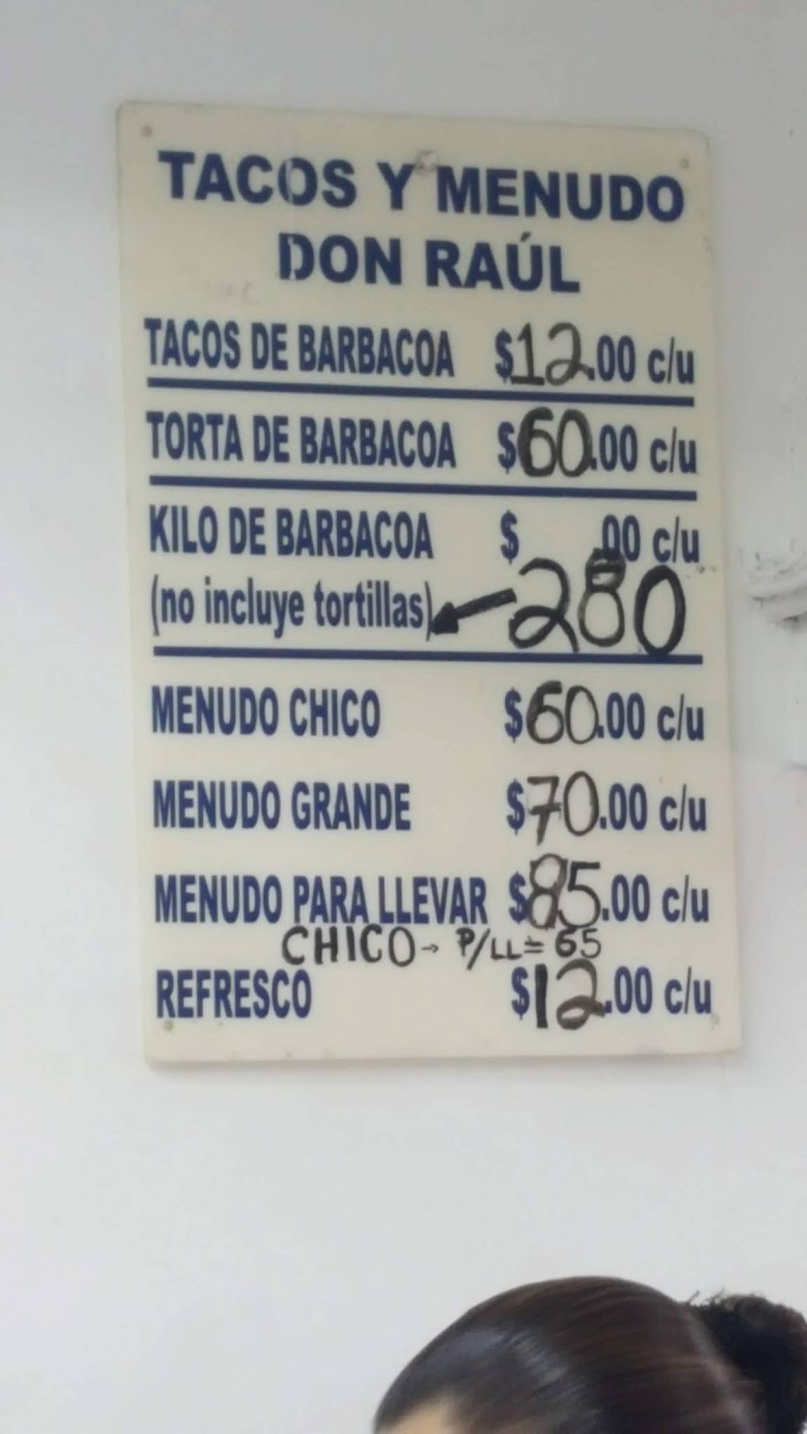 Carta del restaurante Menudo Don Raul, Monterrey