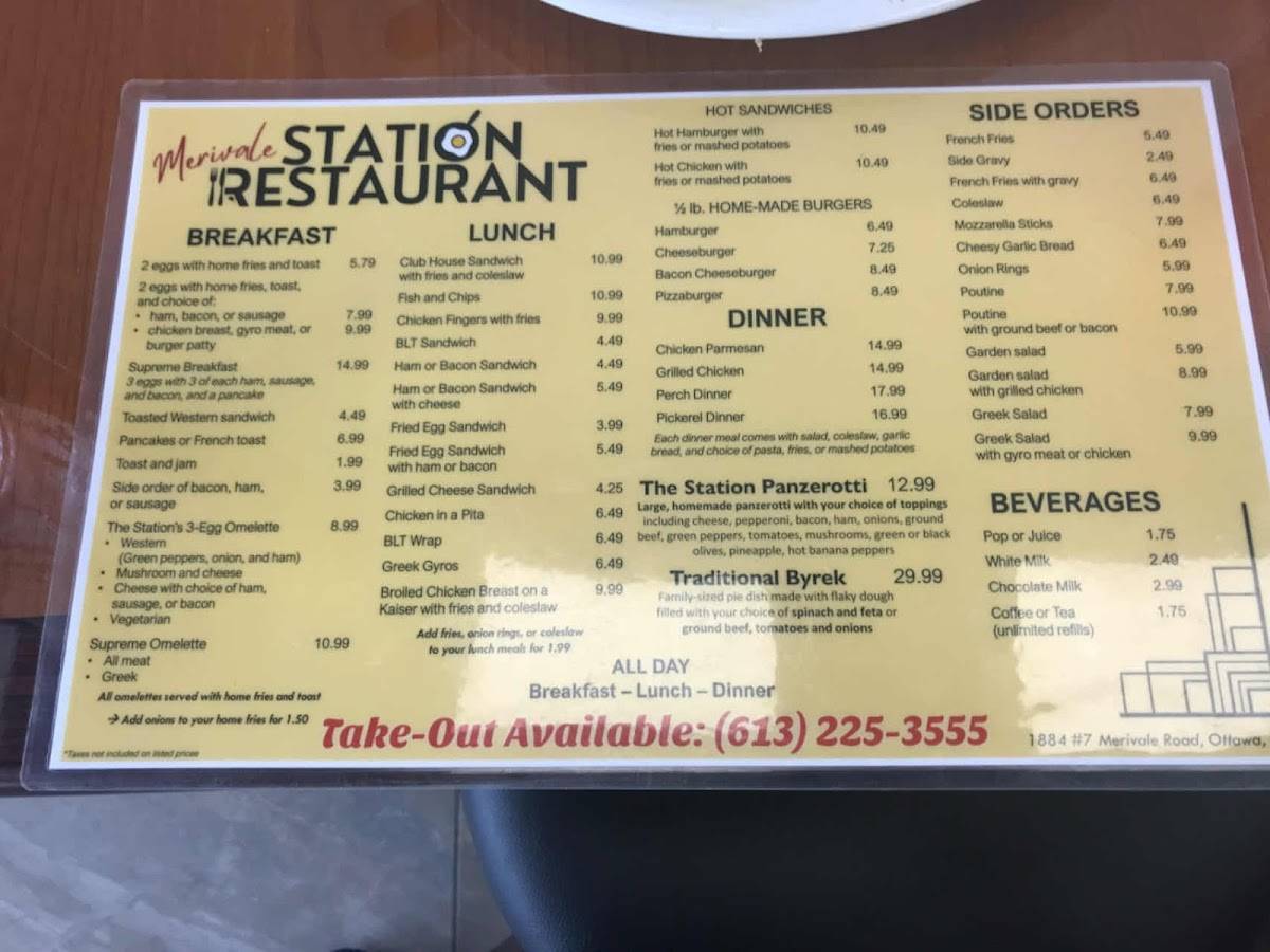 Menu at Merivale Station Restaurant, Ottawa