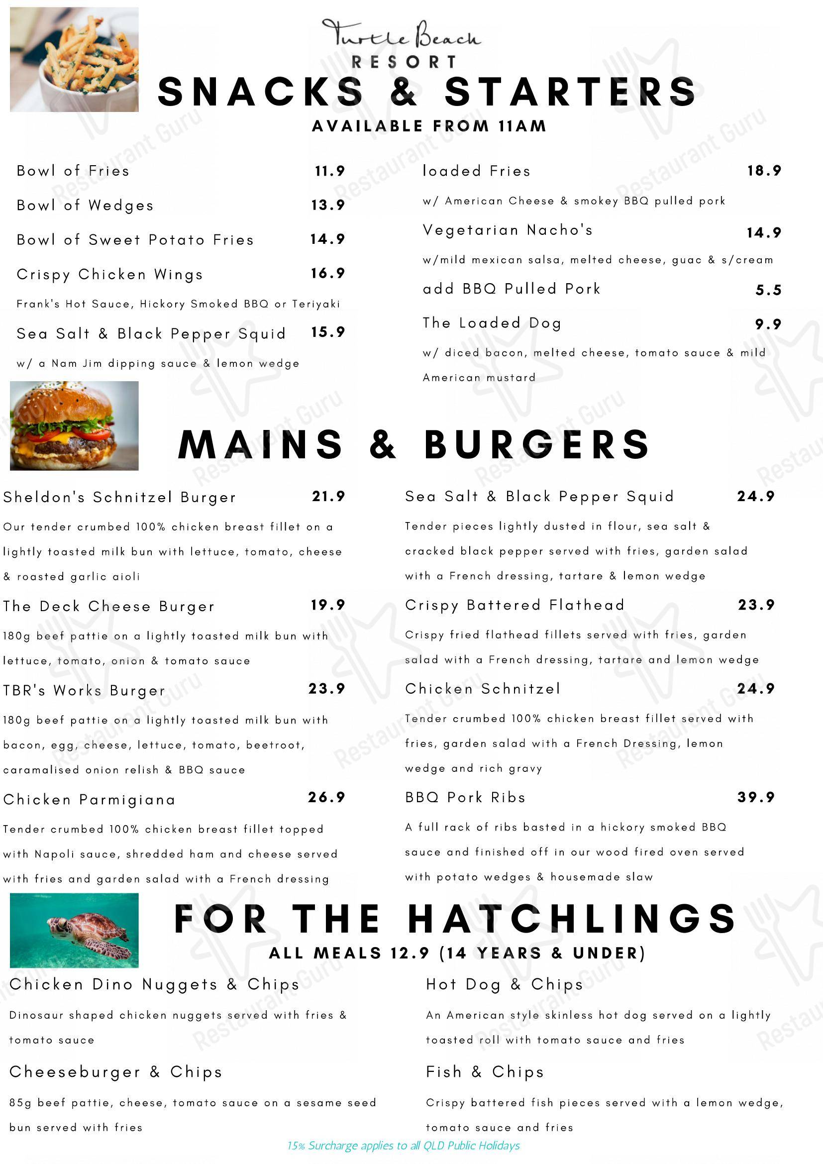 Menu at The Deck restaurant, Mermaid Beach