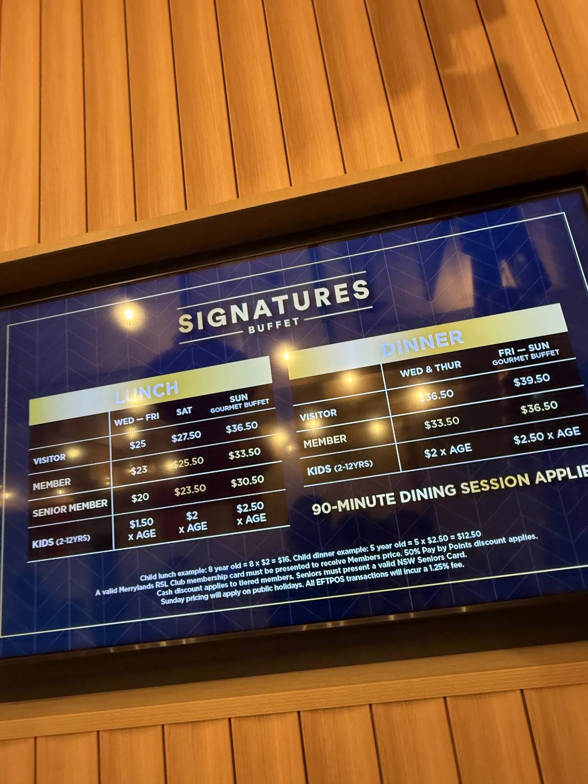 Menu at Signatures Buffet restaurant, Merrylands
