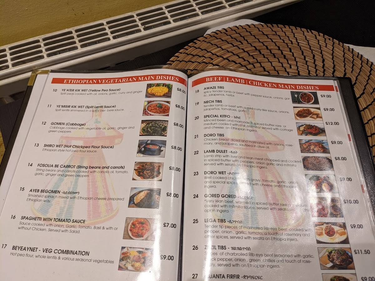 Menu at Mesob restaurant, Sheffield