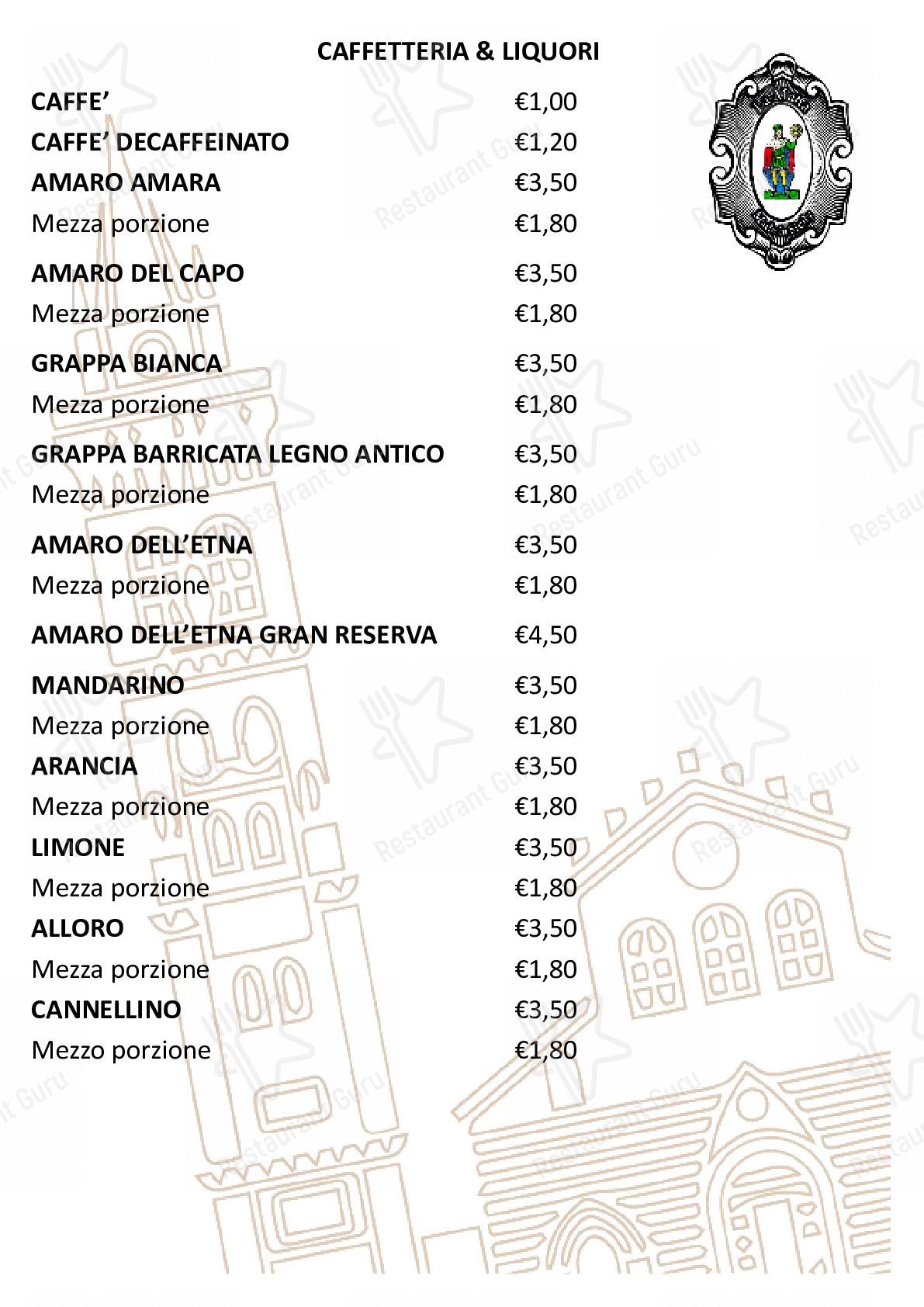 Menu at La Matta restaurant, Messina