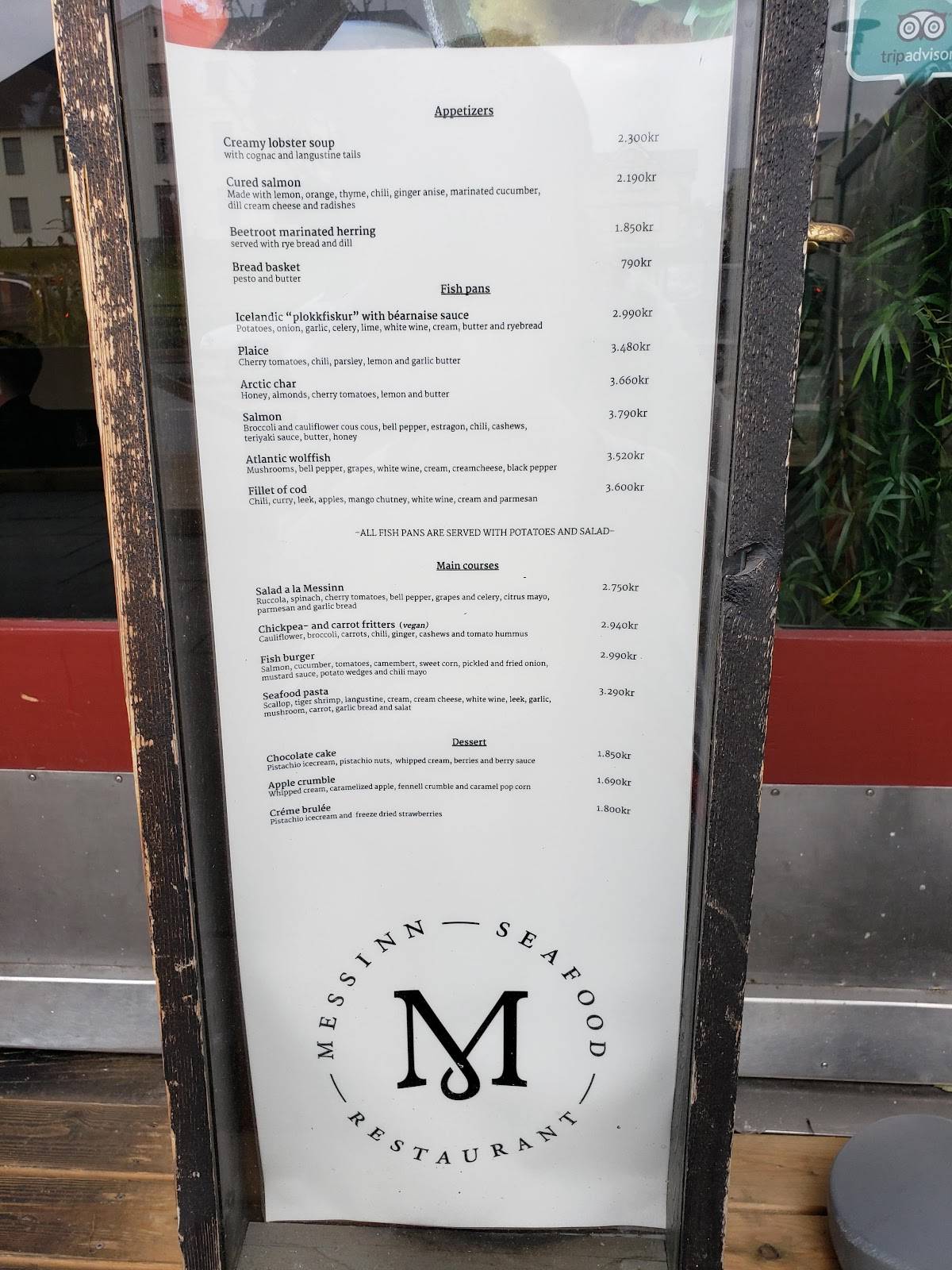 Menu at Messinn restaurant, Reykjavík, Lækjargata 6