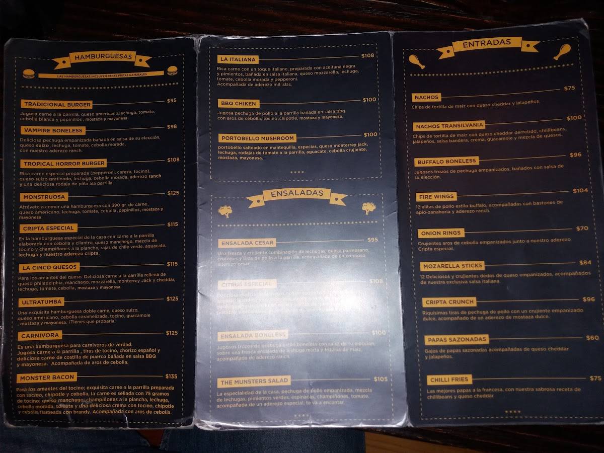 Carta del restaurante Cripta Burger, Mexicali, Calz. Justo Sierra s/n