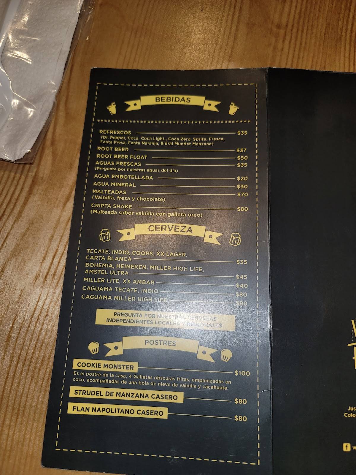 Carta del restaurante Cripta Burger, Mexicali, Calz. Justo Sierra s/n
