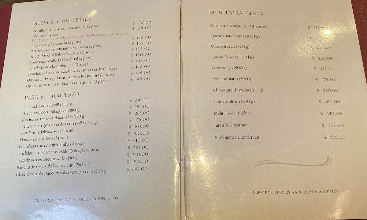 Carta de Restaurante El Cardenal, Ciudad de México, Palma #23 Centro ...