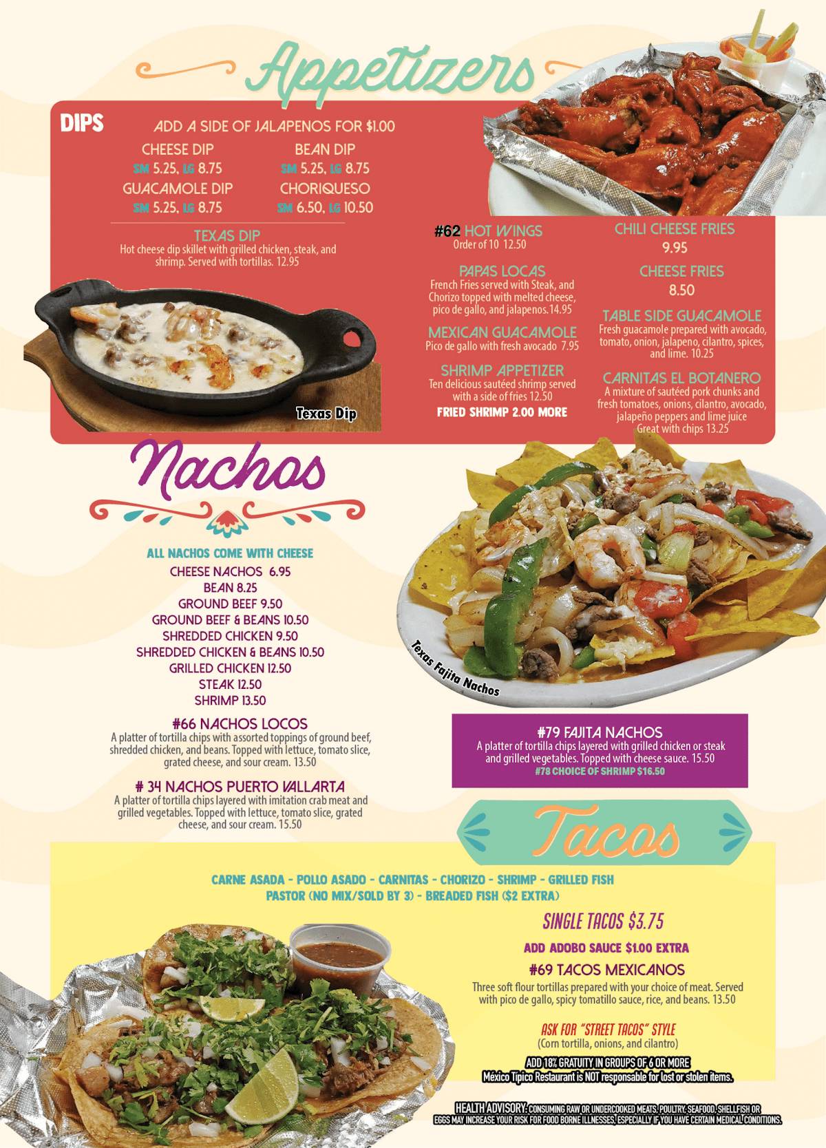 Menu at Mexico Tipico Mexican Restaurant, Prattville, E Main St