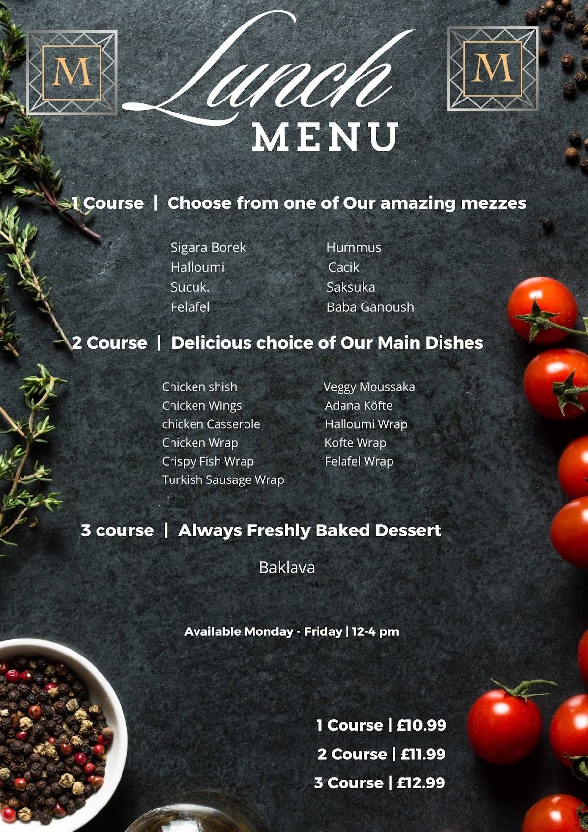 Menu at Mey Mediterranean Bar & Grill, Buckingham