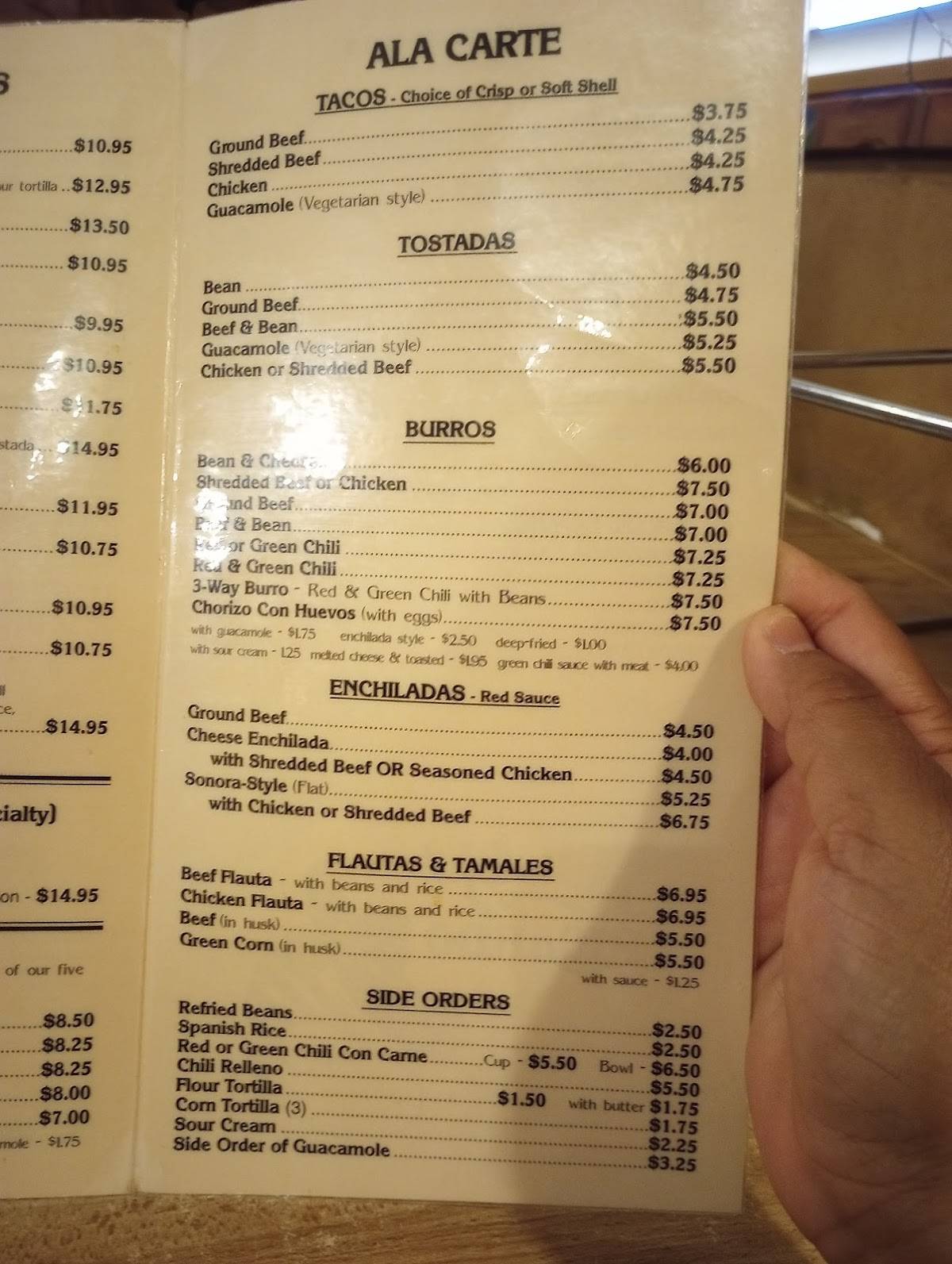 Menu at Mi Amigo Ricardo restaurant, Casa Grande