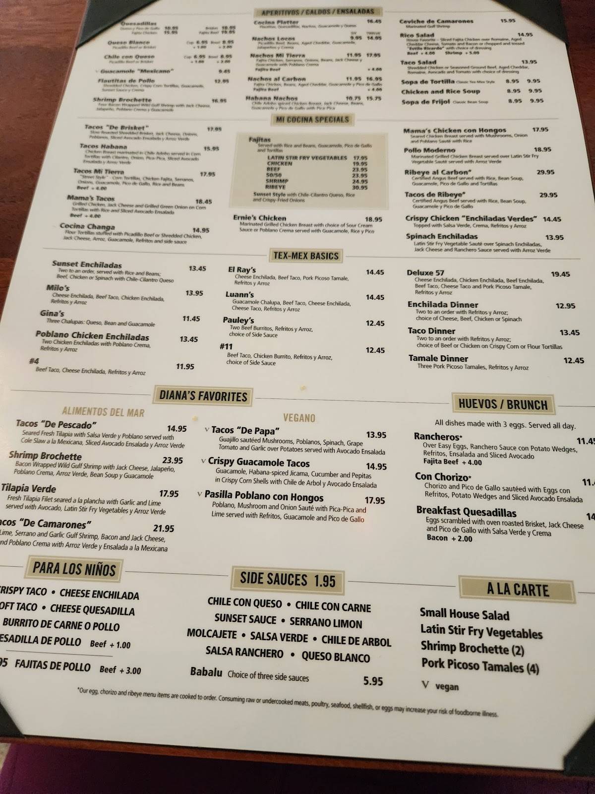 Menu at Mi Cocina restaurant, Allen, 815 Watters Creek Blvd