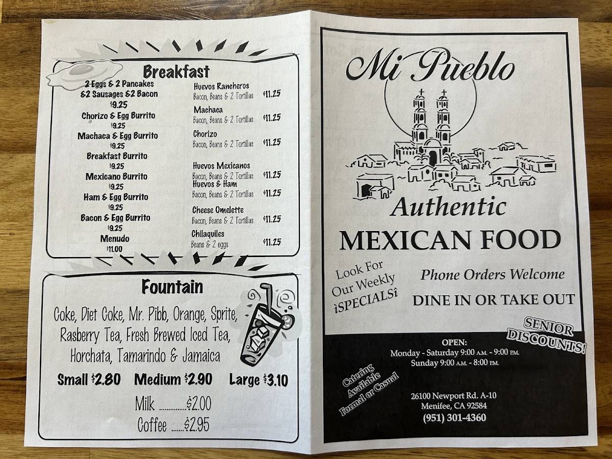 Menu at Mi Pueblo Authentic restaurant, Menifee