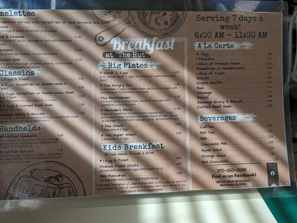 Menu at Michelle’s Hungry Hut restaurant, Monroe