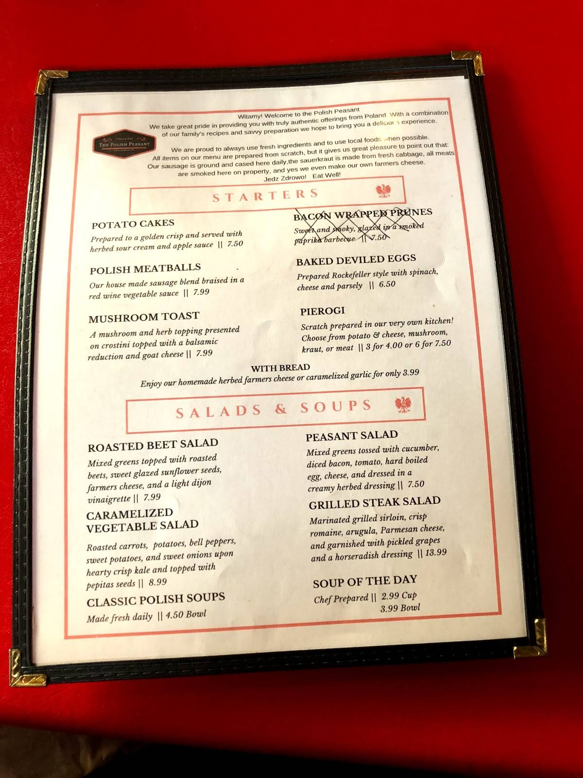 Menu at Kolasa’s Restaurant (The Polish Peasant), Michigan City