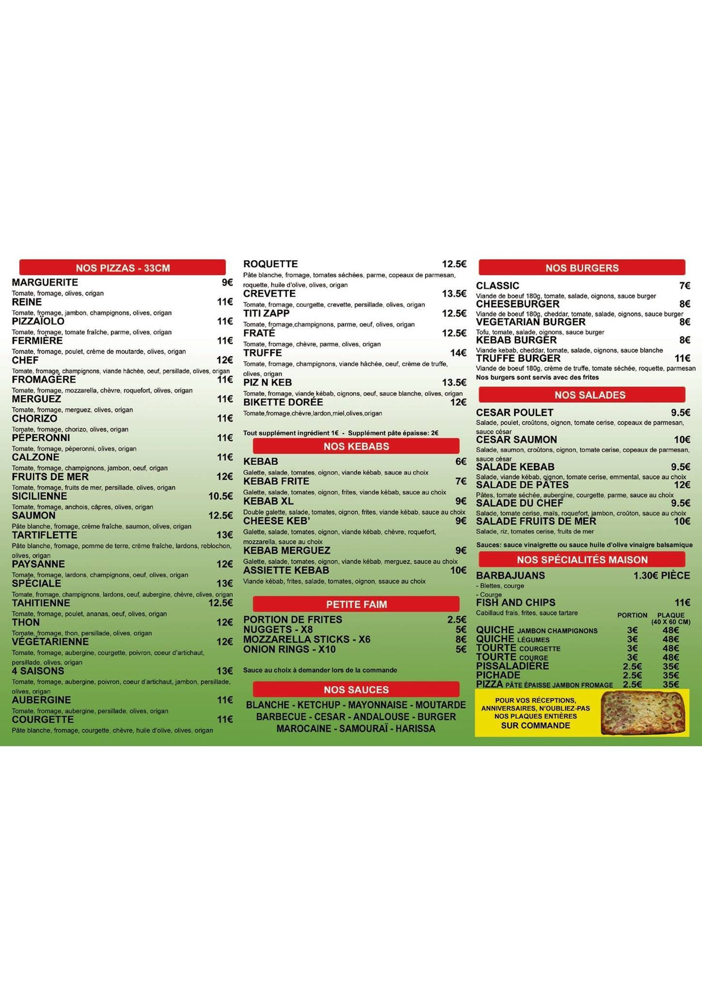 Menu au Mickey’s monaco pizzeria, Monaco