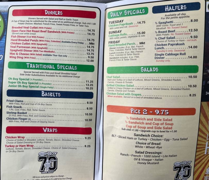 Menu at Midway Oh Boy Restaurant - Elyria, OH, Elyria
