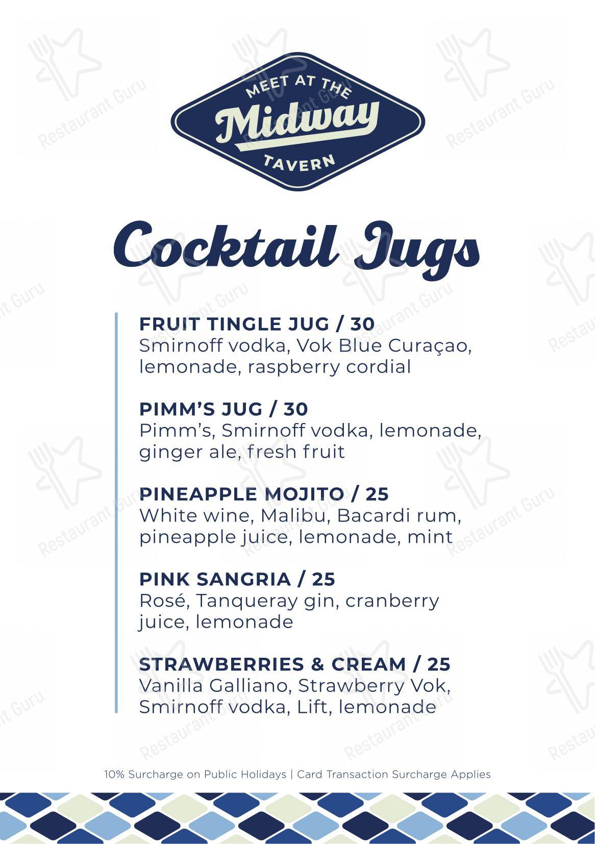 Menu at Midway Tavern restaurant, Elizabeth Downs