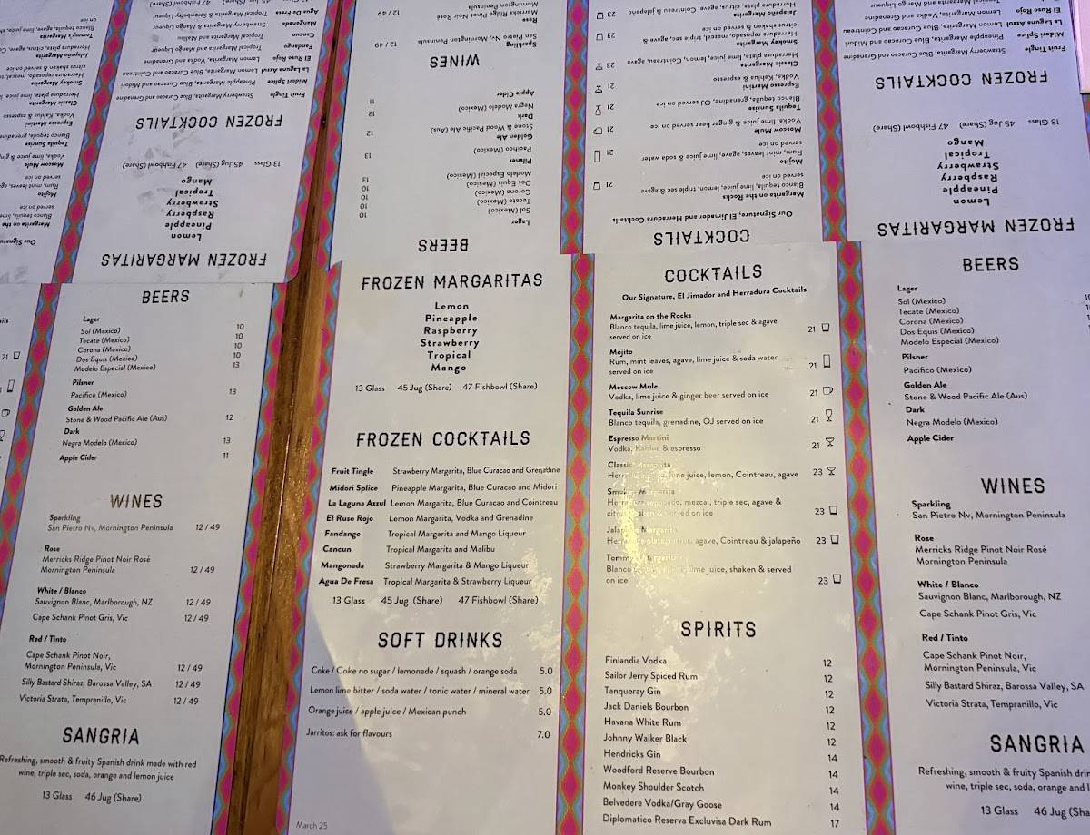 Menu at Miia Mexiico restaurant, Patterson Lakes
