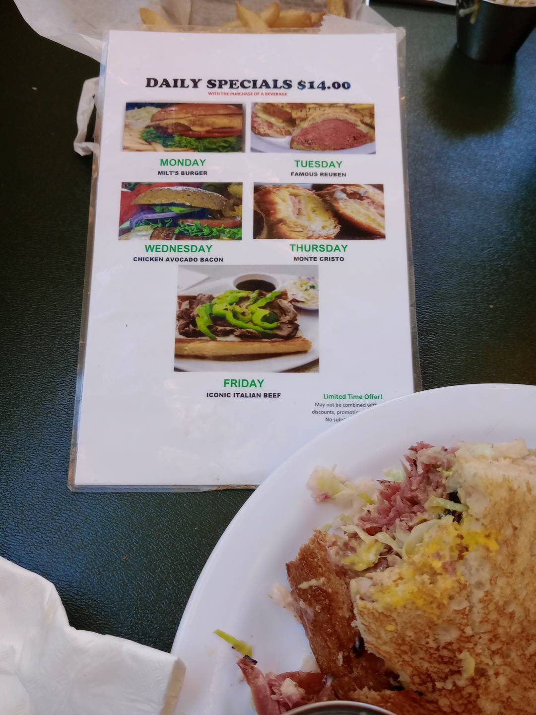 Menu at Milton's pub & bar, Del Mar