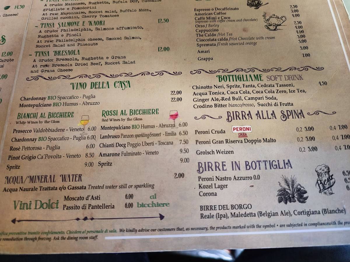 Menu at Mimi e Coco Trast pub & bar, Rome