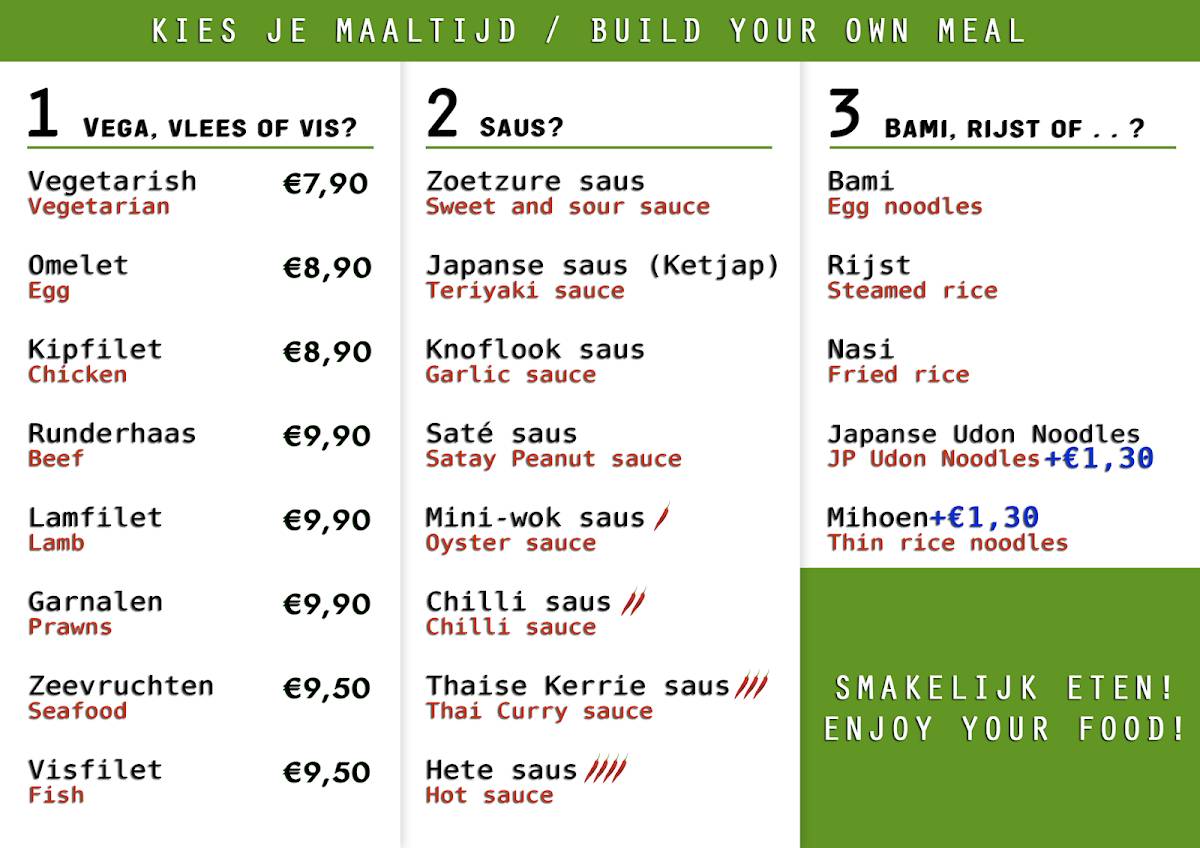 Menu at Mini Wok, Vlissingen