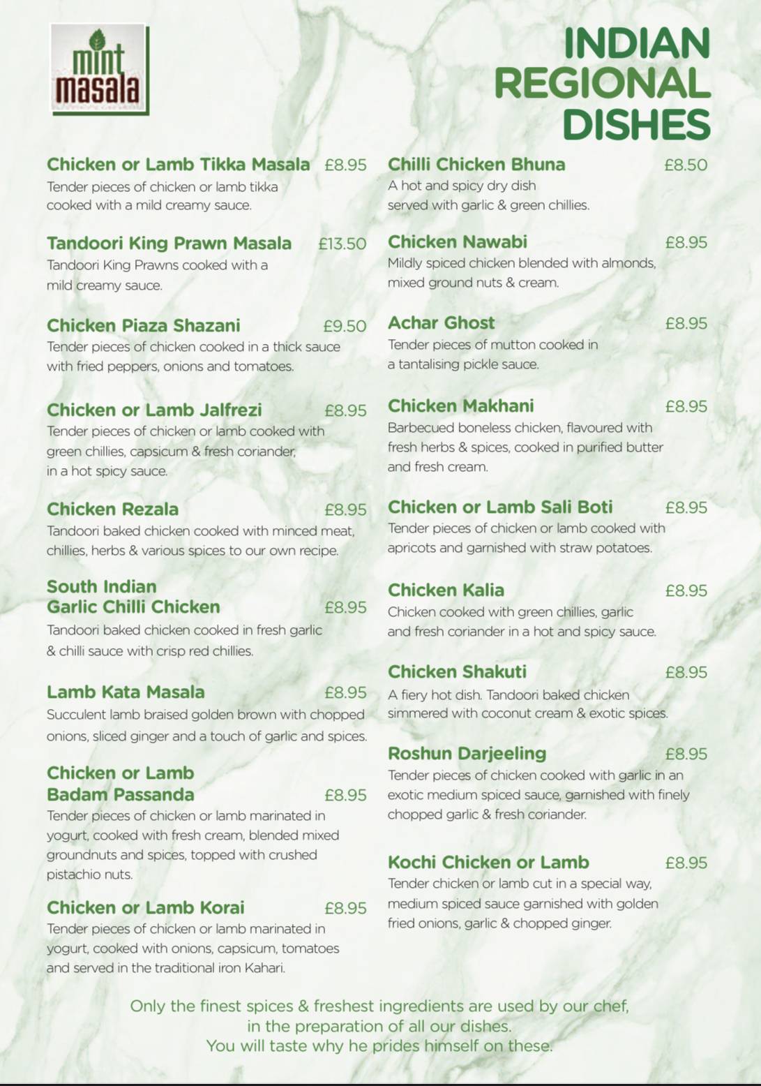 Menu at Mint Masala restaurant, Neath
