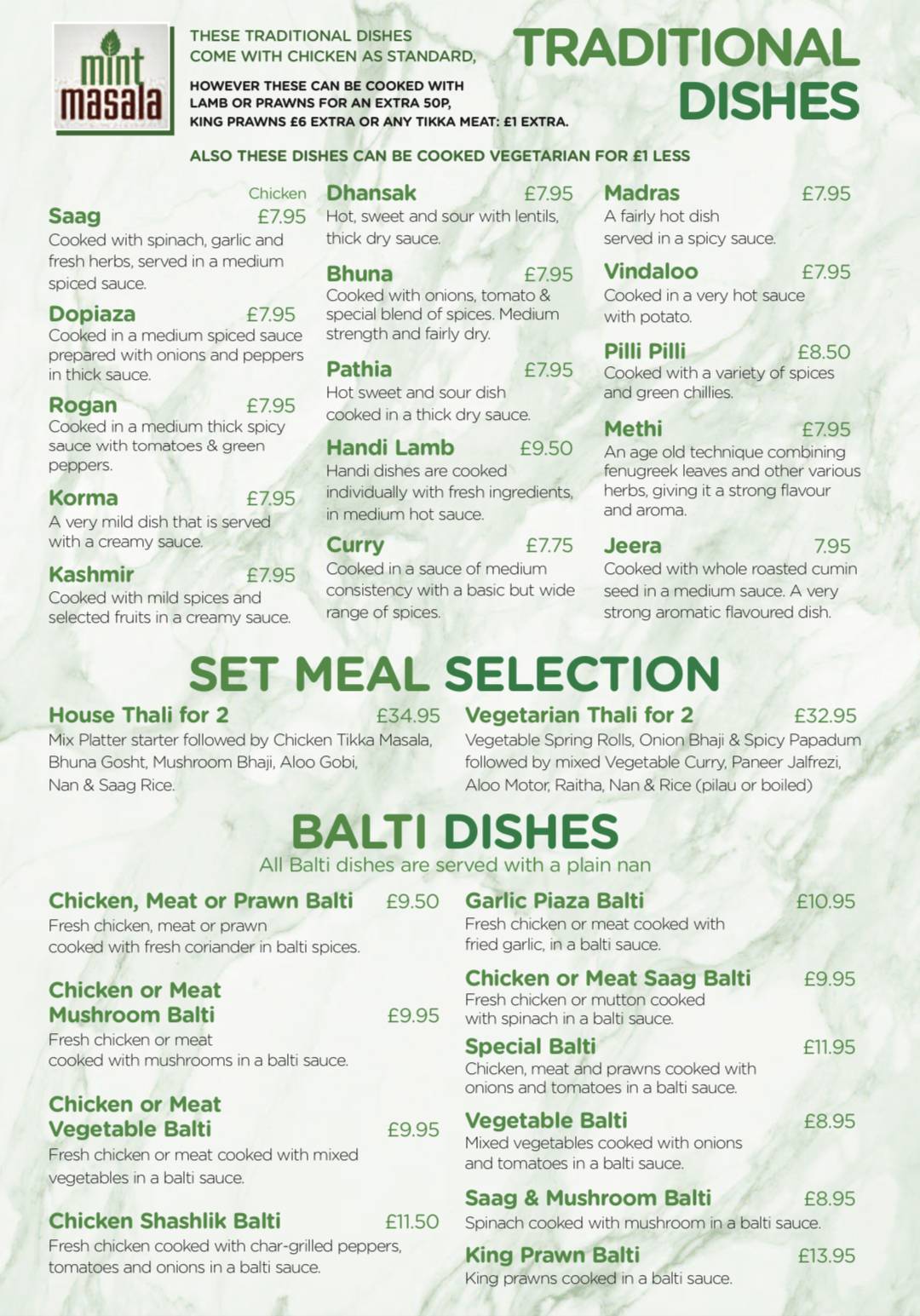 Menu at Mint Masala restaurant, Neath