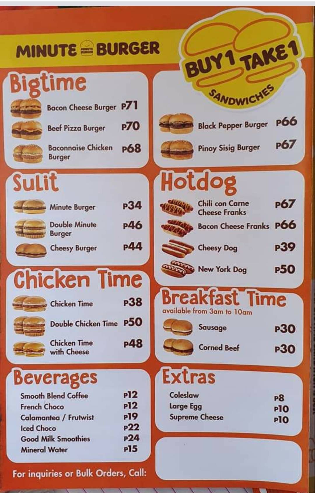Menu at Minute Burger Area H restaurant, San Jose del Monte City, Dr ...