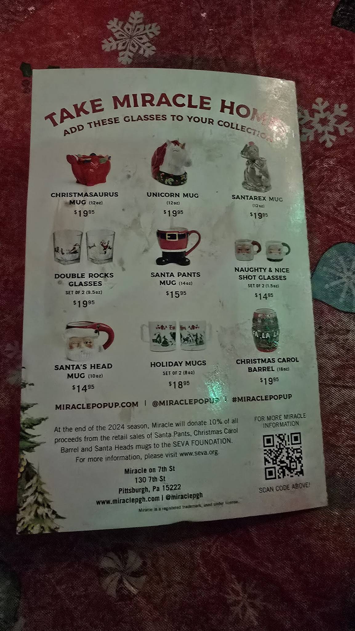 Menu at Miracle on 7th restaurant, Pittsburgh