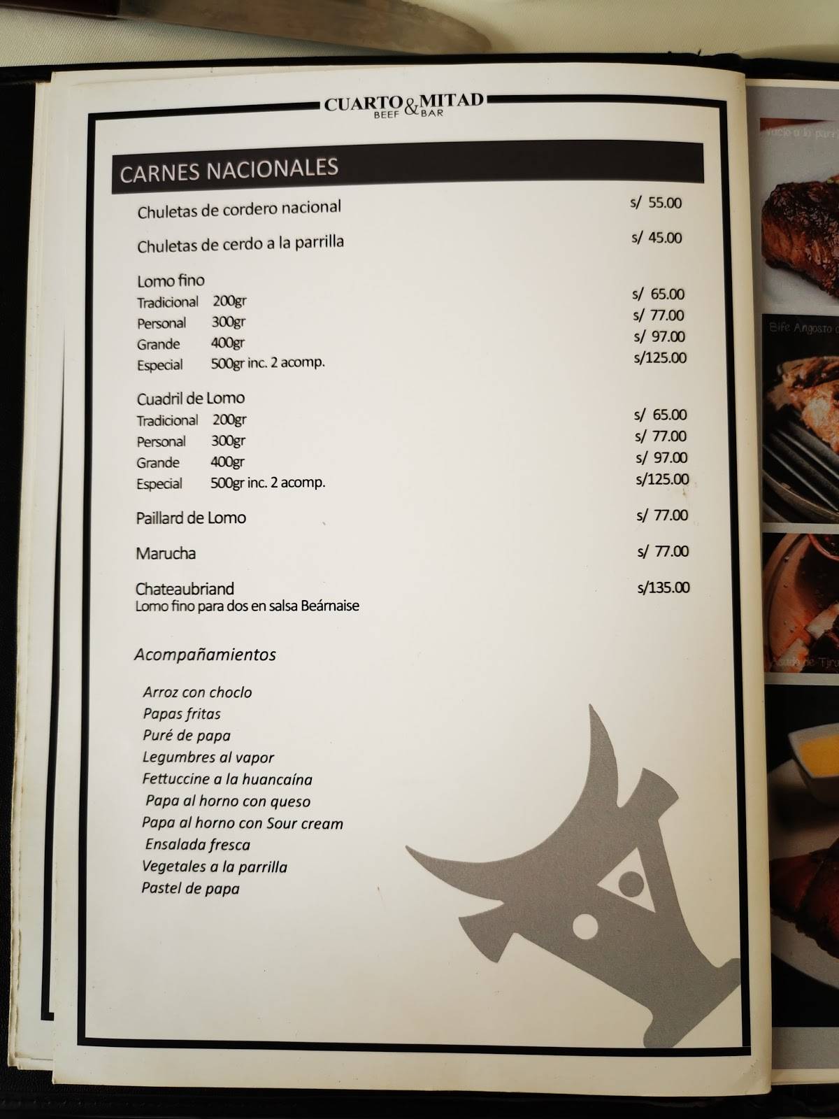 Carta de Restaurant Cuarto & Mitad, Barranco