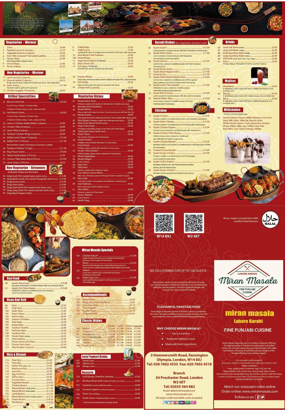 Menu at Miran Masala restaurant, London