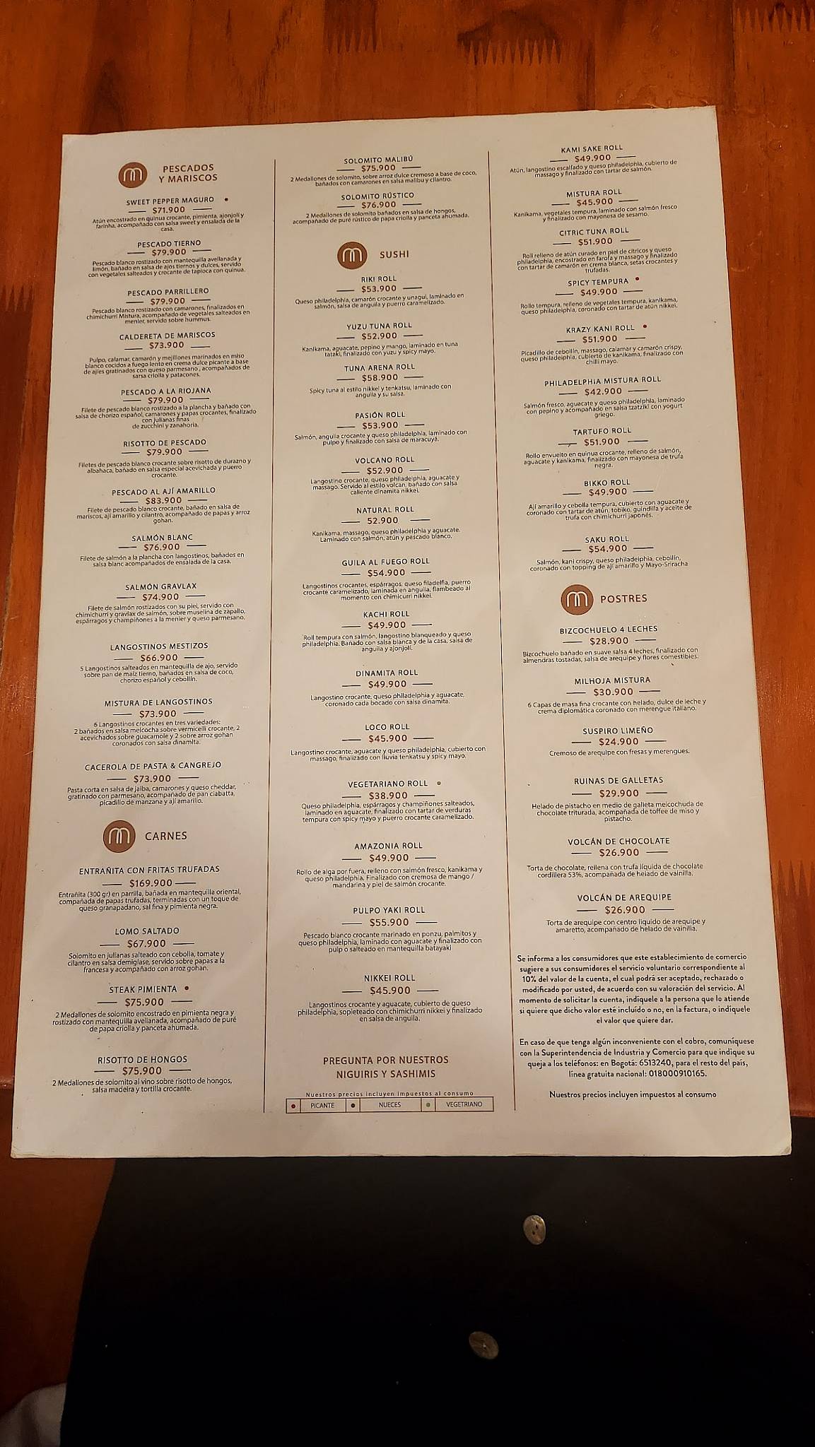Menu at Mistura Cartagena restaurant, Cartagena, Calle Segunda de Badillo