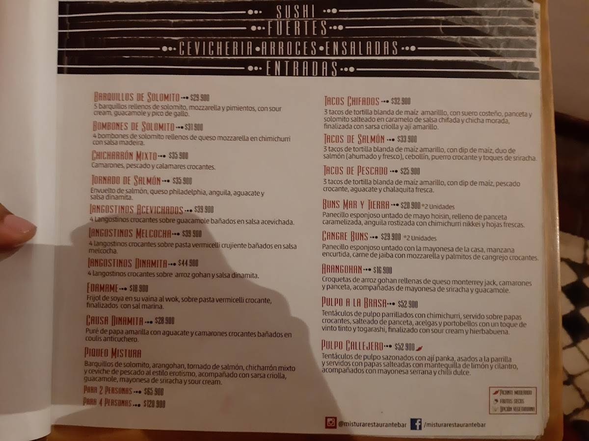 Carta del restaurante Mistura Cartagena, Cartagena, Calle Segunda del ...