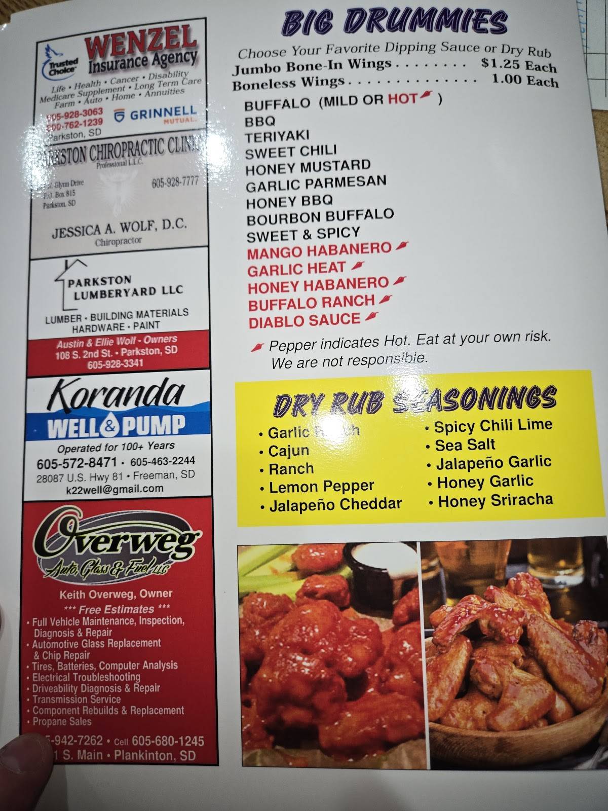 Menu at Big Dummy's pub & bar, Mitchell