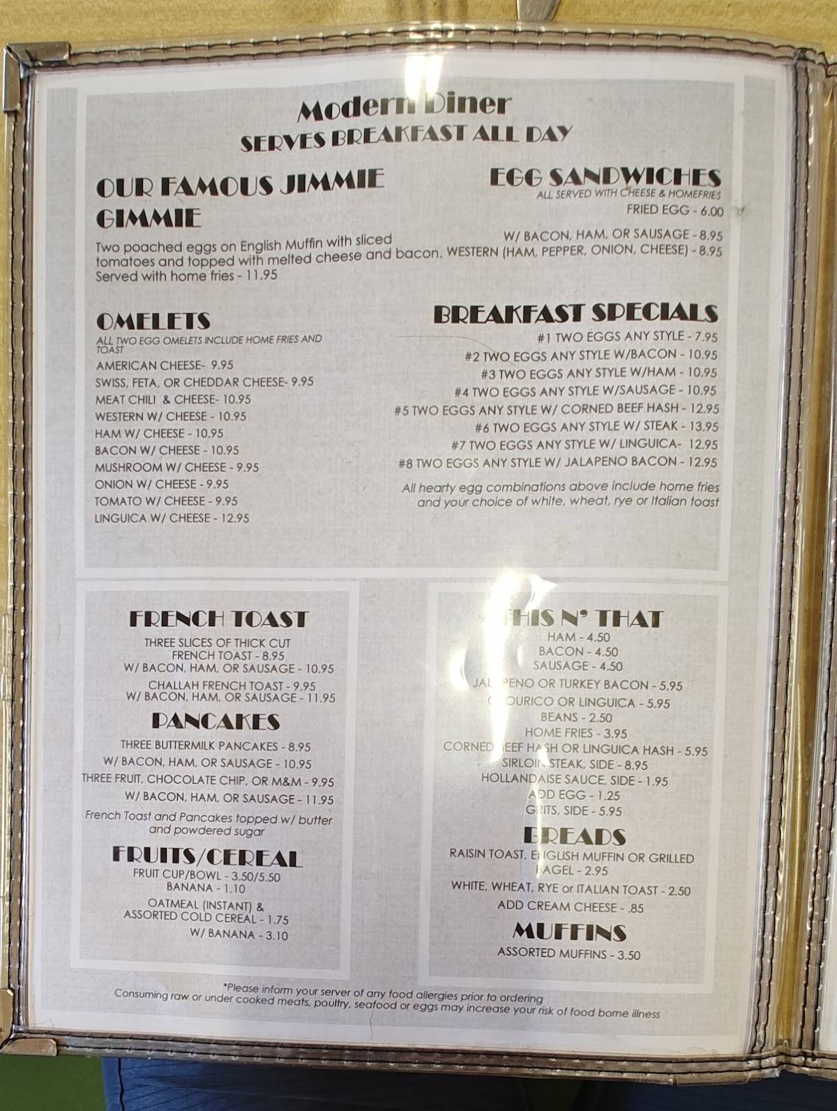 Menu at Modern Diner restaurant, Pawtucket